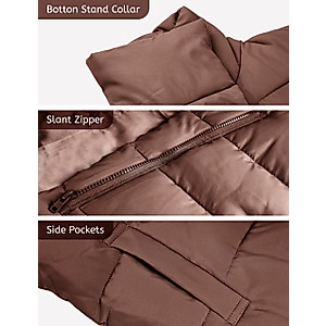 Athlisan Puffer Vest Women Zip Up Stand Collar Sleeveless Padded Gilet Jacket (Brown-S)