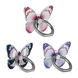 LSL Cute Butterfly Cell Phone Ring Holder 360°Rotation Metal Finger Stand Kickstand Universal Compatible with iPhone Samsung Galaxy LG Google Pixel iPad Three Pack Pink Blue Purple Pretty Butterfly