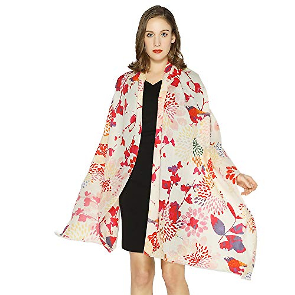 DANA XU 100% Pure Wool Pashmina Cashmere Long Travel Scarf Shawls And Wraps For Evening Dress Women Soft Warm Floral Blanket