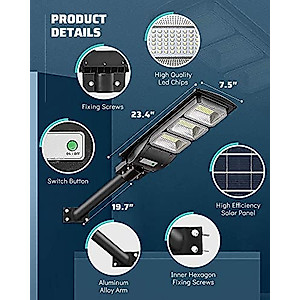 Lovus 2000W Solar LED Street Light, 60000LM Solar Security Flood Light Outdoor with Motion Sensor and Dusk to Dawn for Parking Lot, IP65 Waterproof, Wall or Pole Mount
