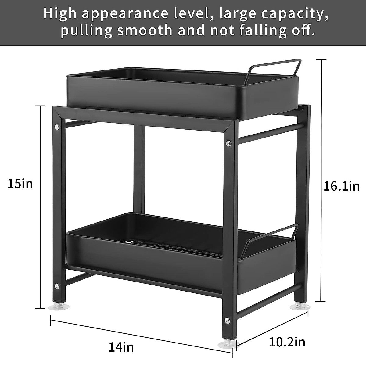 Under Sink Organizer, Bathroom Cabinet Storage, 2-Tier Kitchen Cabinet Organizer with Sliding Storage Basket Drawers, Multi-purpose Countertop Storage Shelf for Bathroom,Kitchen,Office (Large, Black)