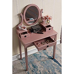 Roundhill Furniture Moniys Wood Moniya Makeup Vanity Table and Stool Set, Rose Gold