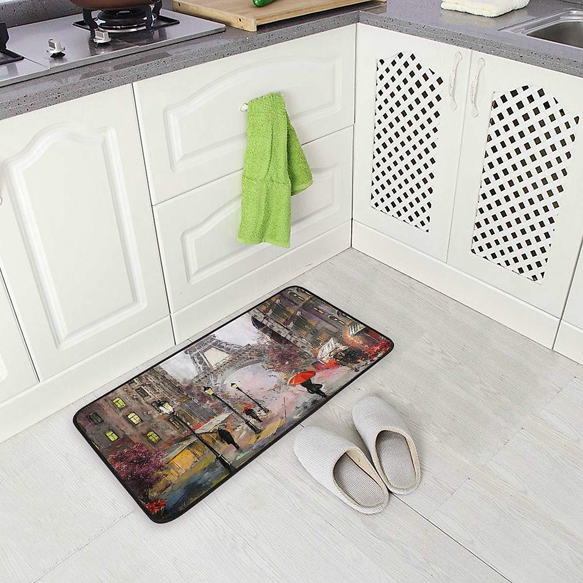 Kitchen Rug Mat Paris Oil Painting 39x20 Inch Non-Slip Washable Waterproof Welcome Door Mats for Home Decor