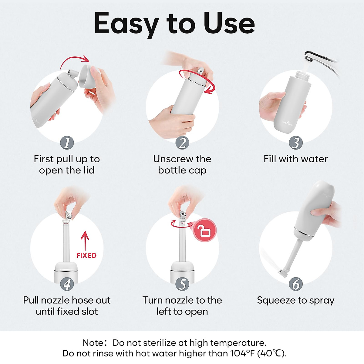 Easy@Home Portable Bidet for Travel: Handheld Sprayer Kit - Personal Hygiene Peri Bottle for Women & Men | Perineal & Postpartum Care Essentials | 380mL (12.8 oz) Large Capacity Bottle | EPB-01 Grey