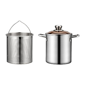 Stainless Steel Stockpot with Basket, Turkey Fryer Pot Cookware, Nonstick Universal Seafood Boil Pot, Heavy Duty Cooking Pot, no clamp