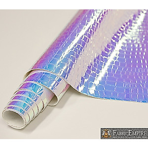 Fabric Empire Vinyl Upholstery Embossed Crocodile Holographic Glossy Fabric Light Blue 54" Wide Sold by The Yard