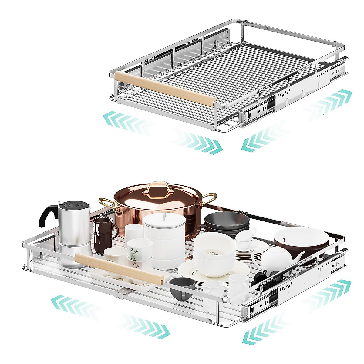 jkxoo 2Pack Expandable Pull Out Cabinet Organizer, Adjustable Width:17.1~28''W x 22.5''D Under Sink Organizer, Drawer Storage Shelves for Kitchen, Bathroom, Closet, Pantry, Cupboard, Pots, Pans