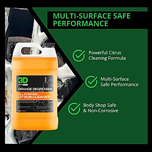 3D Orange Degreaser All Purpose Organic Citrus Cleaner - Multi Surface Interior & Exterior Use Degreaser & Cleaner Removes Clean Grease & Grime Residue on Plastic, Cloth, Vinyl, Metal, Leather, Carpet 1 Gallon