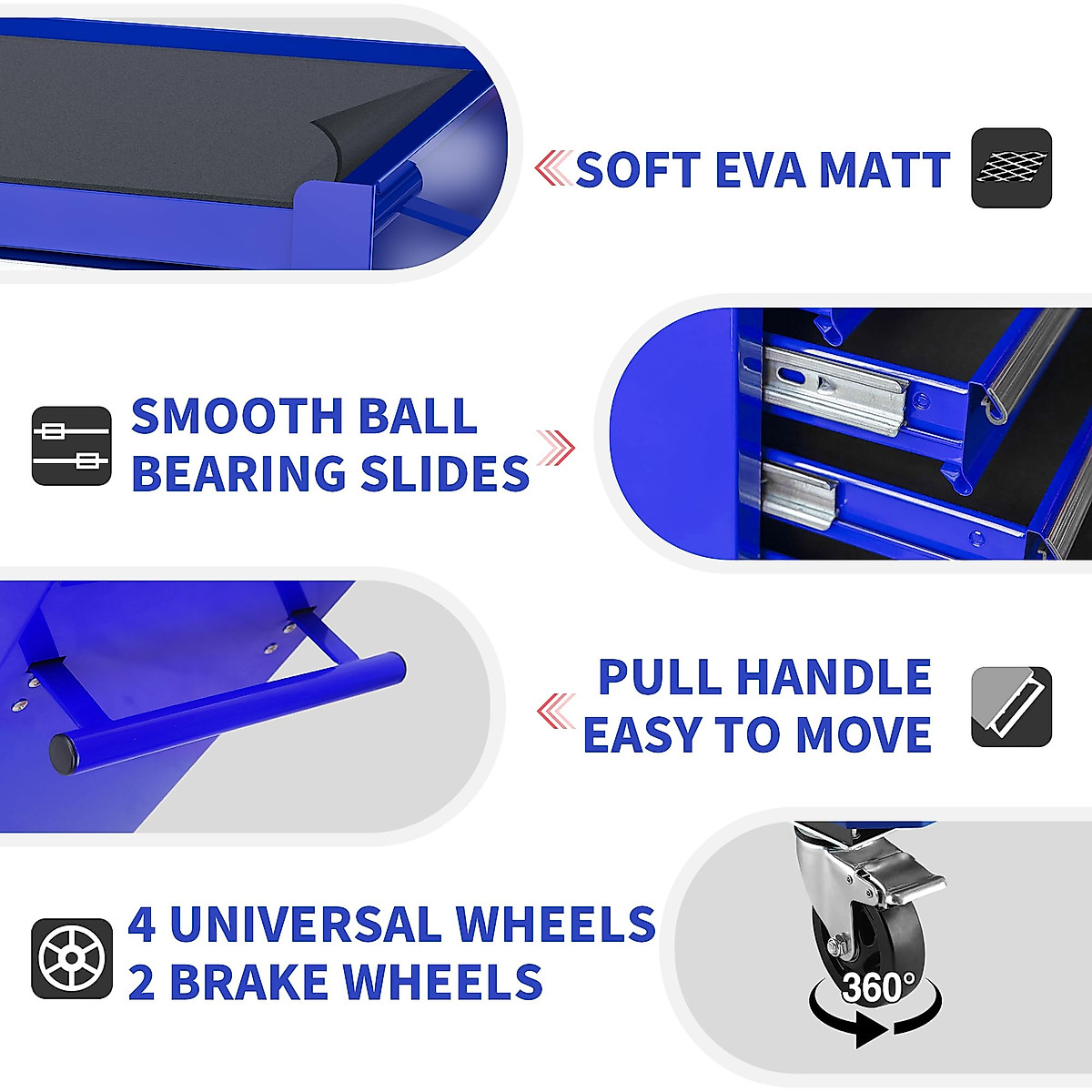 Tool Cart on Wheels 24.4in，4 Drawers Rolling Tool Box，Locked Drawers Storage Organizer Cabinet for Garage, Warehouse, Repair Shop, Workshop