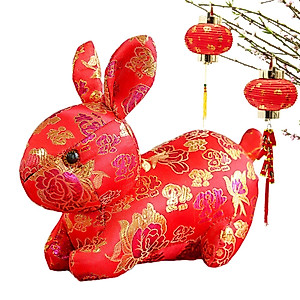 Littryee Chinese Mascot Rabbit Plush Doll, 2023 Chinese Rabbit Stuffed Animals Decorations, Chinese Bunny Plush Dolls Luck Rabbits Toys for Home Indoor Table Decorations