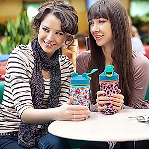 2Pack Reusable Neoprene Insulator Water bottle holder Sleeves with Handle Compatible with 28 oz Blender Bottle, YETI Rambler 20 oz, Stanley 20oz Tumbler and more(Blue Floral + Pink Cheetah)