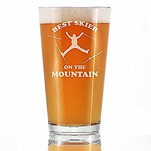 Best Skier - Pint Glass for Beer - Unique Skiing Themed Decor and Gifts for Mountain Lovers - 16 oz Glasses
