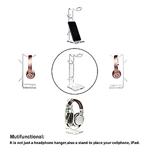 GeekDigg Headphone Stand Gaming Headset Holder For Desk Cable Organizer & Cellphone Stand for All Headphones Size headphone Holder Set for Gaming PC Accessories Gaming Station Transparent