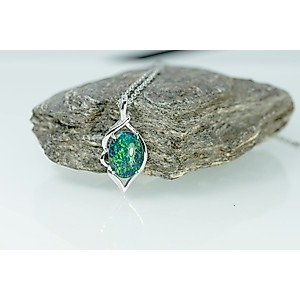 Australian Triplet Opal Necklace - 14x10mm Fire Opal - Genuine Triplets Opal Necklace Pendant in Sterling Silver 18K Gold Plated Women's Jewelry