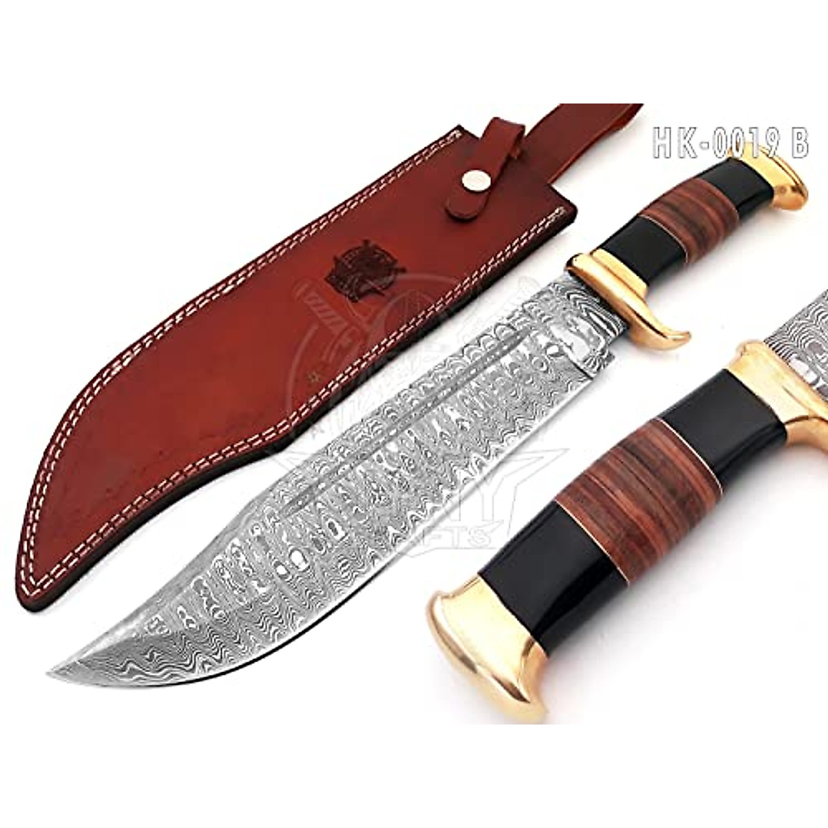 SHINY CRAFTS | 18" Large Handmade Forged Crocodile Dundee Knife, Fixed Blade Knife, Damascus Hunting Knife, Knife with Premium Leather Sheath (HK-0019-B)