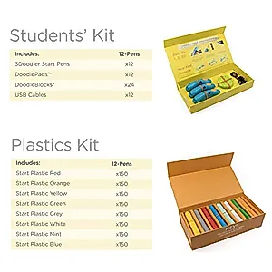 3Doodler EDU Start Learning Pack, Full Set (2019 Version), with X12 3D Printing Pen + X1200 Strands of Plastic Filament + Class Activity Plans