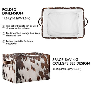 YETTASBIN Cow Print Storage Basket 1pc, Large Collapsible Toys Clothes Organizer, Durable Canvas Storage Bin with Handle for Shelves Closet Laundry Home Office Decor