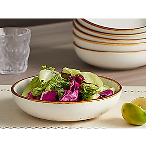 ONEMOER 30 Oz Porcelain Salad Pasta Bowls, Shallow & Wide Bowls Plates Set of 6, Large Ceramic Serving Bowls for Soup, Dessert, Pizza, Fruit. Microwave & Dishwasher Safe Kitchen Dinnerware, White