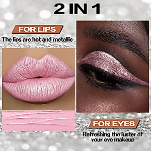 FOCALLURE Metallic Chameleon Liquid Lipstick, Glitter Lip Gloss, Shimmery Finish, Nonstick Cup Lip Makeup for Costume, Cosplay, Rave Festival, 06 ROSE QUARTZ