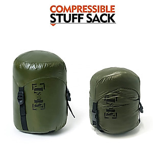 MT Ultralight Down Sleeping Bag 41-68 Degree F 400 Fill Power 3 Seasons - 1.5lbs Compact Portable Waterproof Camping Sleeping Bag with Compression Sack for Adults, Teen, Kids Olive Drab