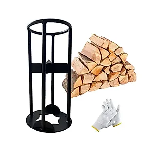 HaTur Firewood Kindling Splitter Wood Cutter Cracker Cast Steel Manual Log Splitter with Gloves for Home, Outdoor Camping, Crisscross Type, Quick Split into 4 PCS