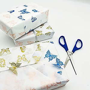 TTLLQQ 60Pcs 20x26inch Gold Rose Gold Pearl Blue Butterfly Tissue Paper Sheets, Gold Wrapping Tissue Paper Bulk for Packaging for Christmas Wedding Birthday Party Baby Showers DIY Crafts Arts