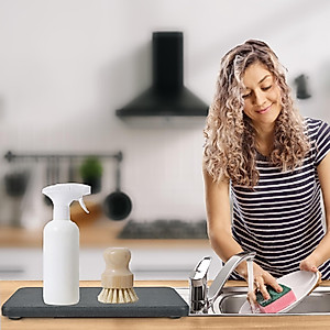 Hachacha Soap Dishes, 4-Set Water Absorbent Diatomite Earth Drying Mats - 2 Large & 2 Small Trays with Anti-Slip Pad, Sandpaper. Ideal for Kitchen Counter, Under Plants, Bath, Toiletries, Deep Grey