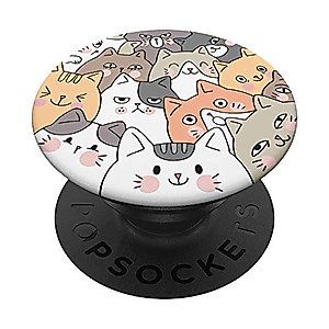 Cat Lover Kitten Face Cute Kawaii Doodle Phone Stand PopSockets Swappable PopGrip