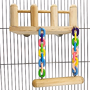 Bird Wooden Play Gyms Stands with Climbing Ladder and Acrylic Wood Swing for Green Cheeks, Lovebirds, Finches, Conures, Cockatiels, Parakeets, Bird Perches Cage Play Chewing Toys