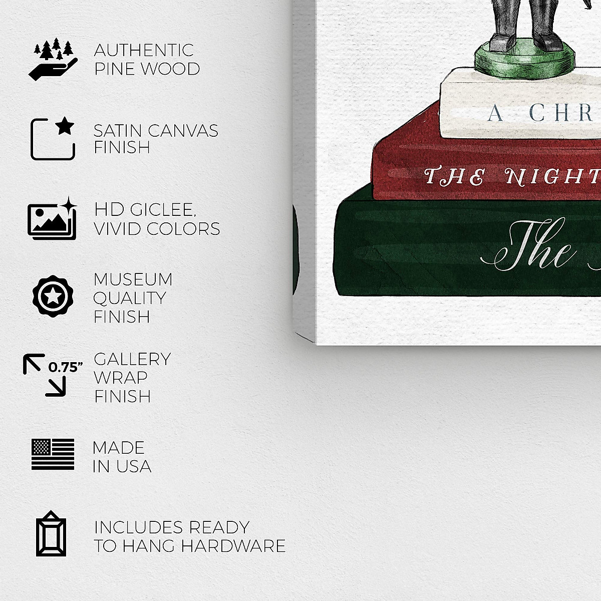 Wynwood Studio WynHoliday Christmas Seasonal Canvas Wall Art Painting Print 'Holiday Nutcracker Books' Christmas Home Décor, 12" x 12", Green, Red