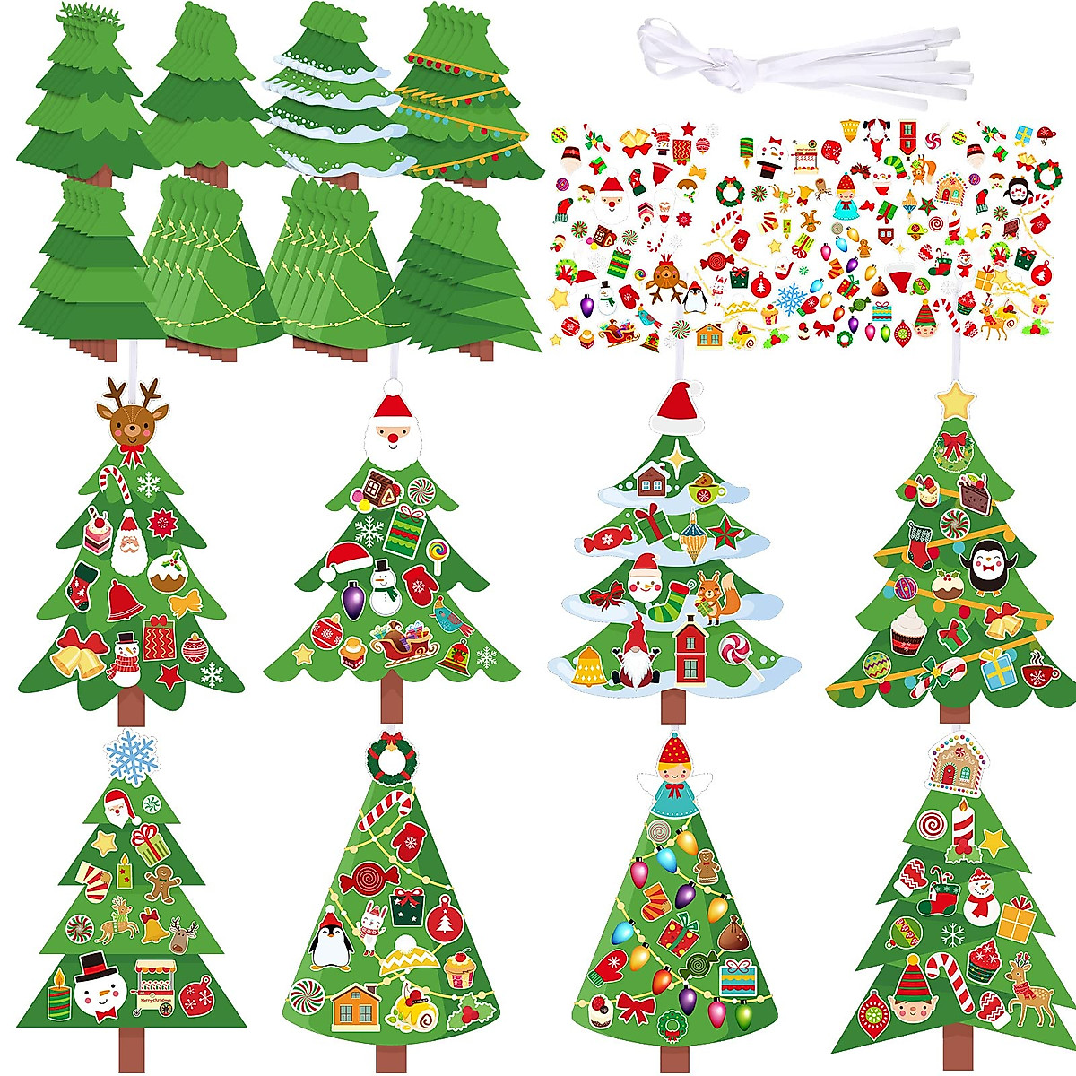48 Pieces Christmas Tree Craft Kit for Kids Christmas Arts and Crafts Make Your Own Christmas Craft Project for Kid DIY Christmas Tree Ornament Kit Self Adhesive Sticker Sheet for Xmas Tree Decoration