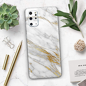DesignSkinz Marble & Digital Gold Foil V4 Protective Vinyl Decal Wrap Skin Cover Compatible with The Samsung Galaxy S20 (Screen Trim & Back Glass Skin)