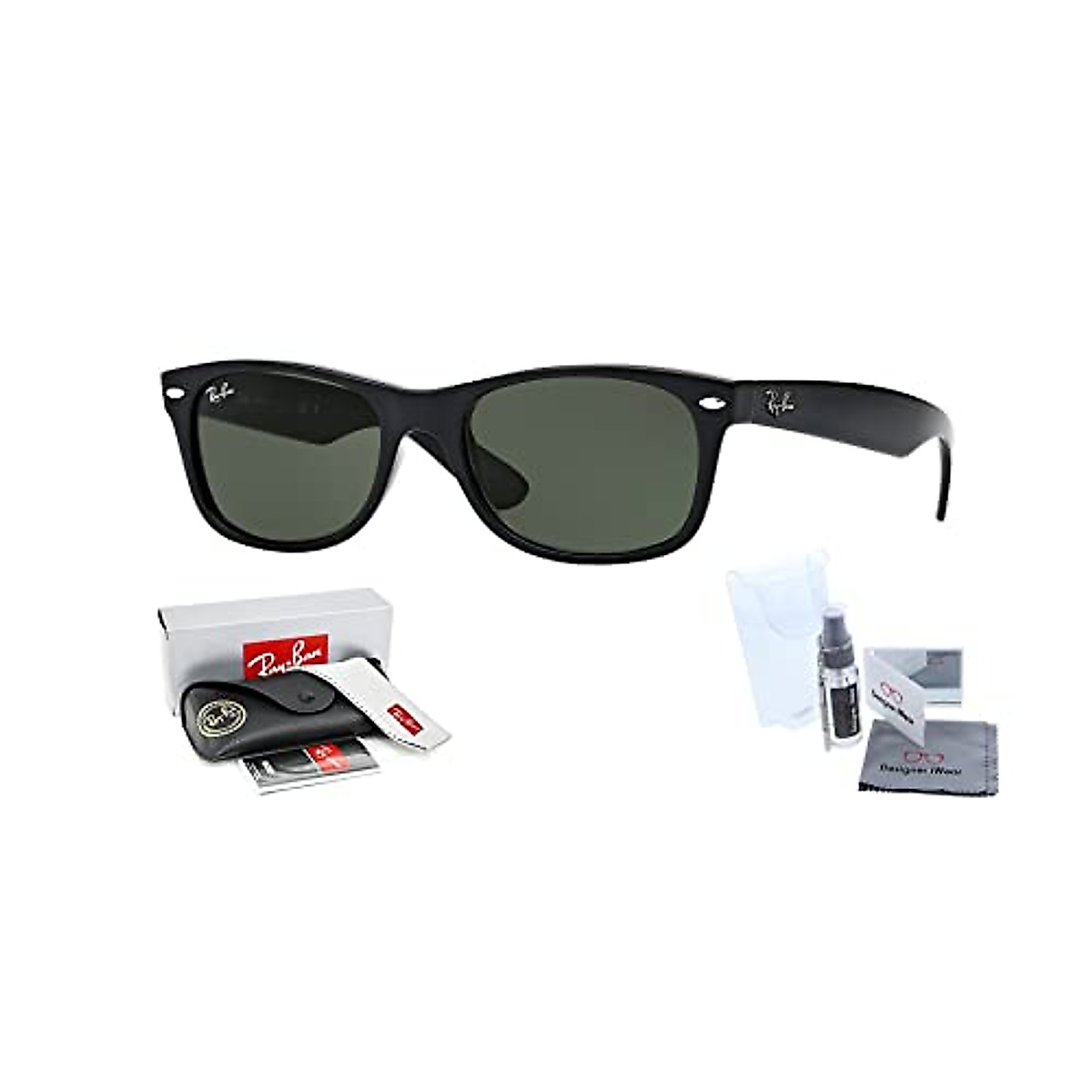 Ray-Ban RB2132 NEW WAYFARER Square Sunglasses For Men For Women + BUNDLE with Designer iWear Eyewear Kit (Black/G-15 Green)