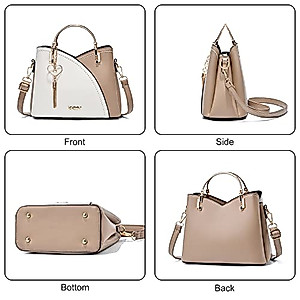 Women's PU Leather Handbags Purse Top-handle Bags Contrast Color Tassel Stitching Totes Satchel Shoulder Bag for Ladies (White-khaki)