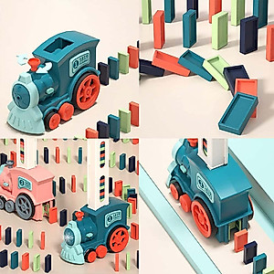 soputry Domino Toy Train Blocks Set, Automatic Domino Stacking Toy Creative Domino Rally Electric Train Set, Upgrade 4 Color Domino Toy Train for 3-12 Year Old Boys and Girls (80 Dominoes)