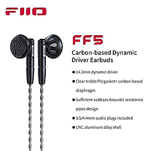 FiiO FF5 Carbon-Based Dynamic Driver in-Ear Earphone Clear Sound & Wide Soundstage with 3.5mm/4.4mm MMCX Cable, Alumium Shell