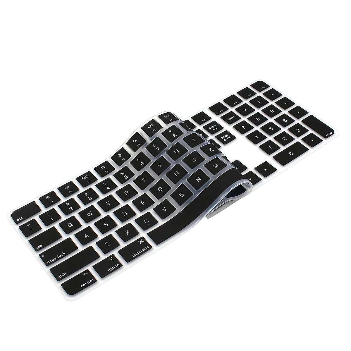 ProElife Ultra Thin Silicone Keyboard Cover Skin for 2023-2021 Magic Keyboard with Touch ID and Numeric Keypad Model-A2520 U.S Enter Protector (3 Keys ON The Left of The Space BAR) (Black)