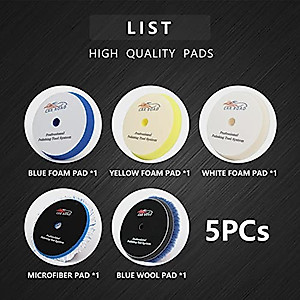 Polishing Pad 6Inch 5 pcs150mm Orbital Buffer Polisher Pad Wool Microfiber Buffing Pads car Detailing kit, Foam applicator Pad for Compounding, Polishing and Waxing, for 6''Backing Plate Car Polisher