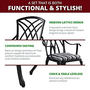 Kinger Home 3-Piece Outdoor Patio Bistro Table and Chair Set of 2, Cast Aluminum Patio Furniture with Cushion and Umbrella Hole, Black