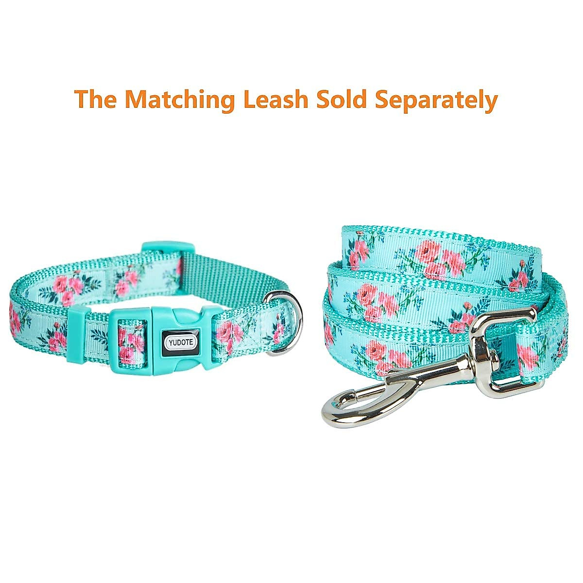 YUDOTE Floral Dog Collars Adjustable Nylon Collar with Quick Release Buckle for Female & Male Dogs, Green,Large