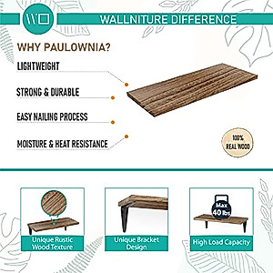 Wallniture Arras Rustic Wood Floating Shelves for Wall Storage, Wall Shelves for Living Room, Burnt Finish Plant Shelf Set of 3