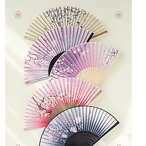 Folding Hand Fan for Women Hand Held Silk Folding Fans with Bamboo Foldable Chinese Japanese Vintage Fan Purple Sakura