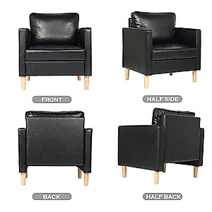 STHOUYN Black Faux Leather Accent Chairs Set of 2 Small Living Room Bedroom Chairs, Comfy Reading Chair Single Sofa for Adults, Suitable Small Spaces Office Couch, Easy Assembly