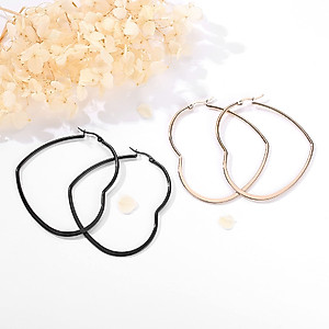 4 Pairs Stainless Steel Heart Earrings Hypoallergenic Big Heart Hoop Earrings Gold Plated Set For Women Men