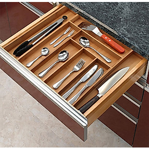 MH ZONE Flatware Organizer Bamboo Expandable Utensil Organizer Drawer Organizer without Knife Block