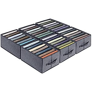 BIGLUFU 6 Packs Wardrobe Clothes Organizer for Folded Clothes, 7 Grids Foldable Dresser Closet Organizers and Storage, Drawer Organizers for Clothing with Handles for Jeans, Sweater, Dress, Grey