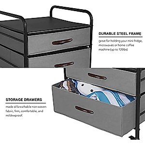 EazeHome Rolling Cart, Rolling Storage Cart, Mini Fridge Cart with Storage, Mini Fridge Table, Rolling Cart with Drawers, 2 Tier Utility Cart on Wheels, 2 Drawer Storage Organizer for Dorm
