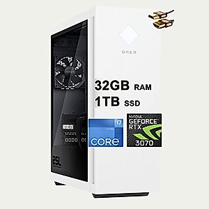 HP Omen 25L Gaming Desktop Computer 12th Generation Intel 12-core i7-12700 Processor 32GB RAM 1TB SSD Geforce RTX 3070 8GB Graphic with LHR USB-C DisplayPort Liquid Cooler Win11 White + HDMI Cable
