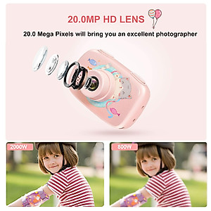 Kids Camera 20MP Digital Video Camera for Kids, Toy Camera with 2.0 Inch IPS Screen,Gifts for Children's Day,Mini Rechargeable Toddler Toys Camera for 3~12 Years Girls