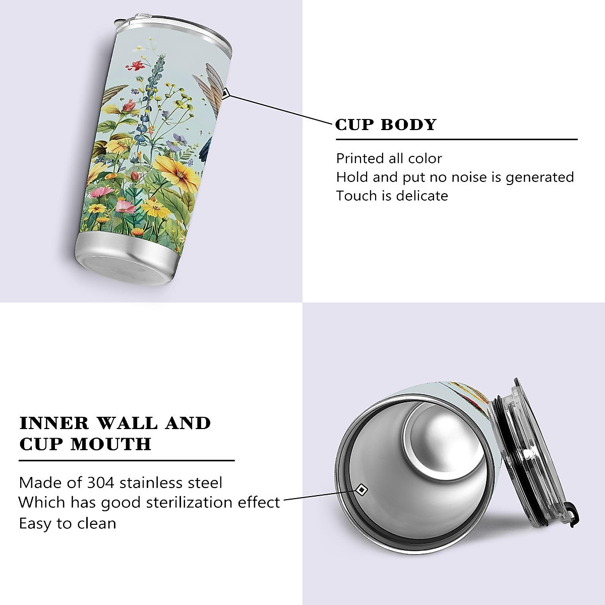 Wassud Flying Hummingbirds 20 oz Tumbler with Lid and Straw Stainless Steel Double Wall Vacuum Tumblers Insulated Travel Coffee Mug for Cold and Hot Drinks